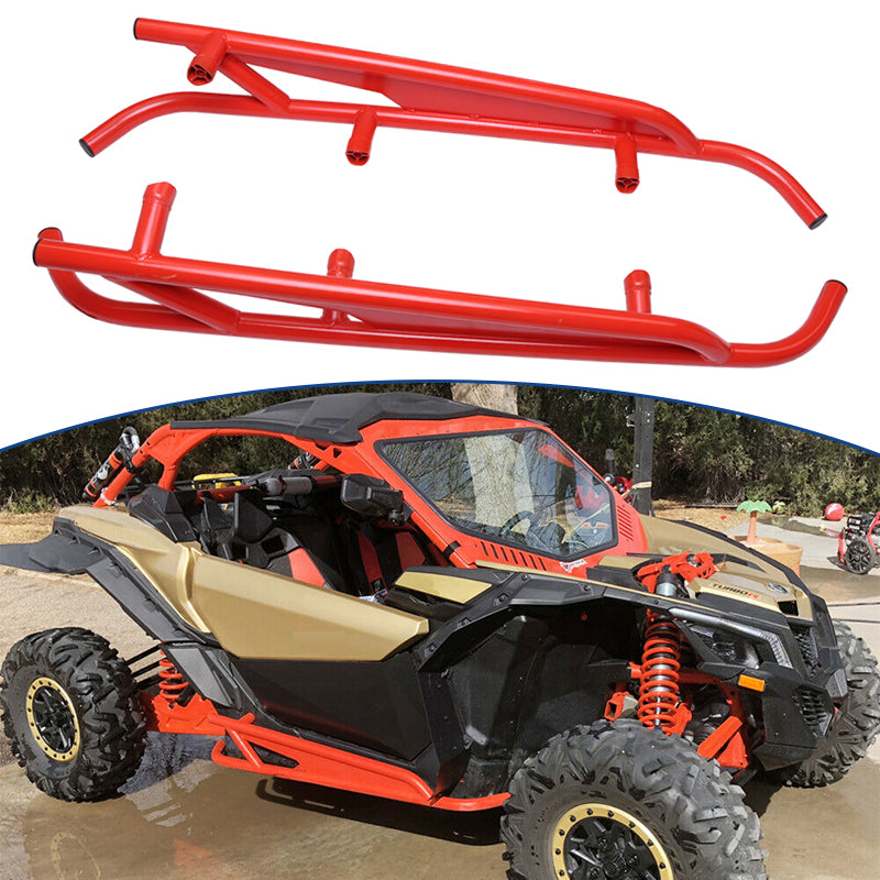 Rock Sliders Side Nerf Bars Tree Kickers with Factory Red Powder Coating Fit for Can Am Maverick ...